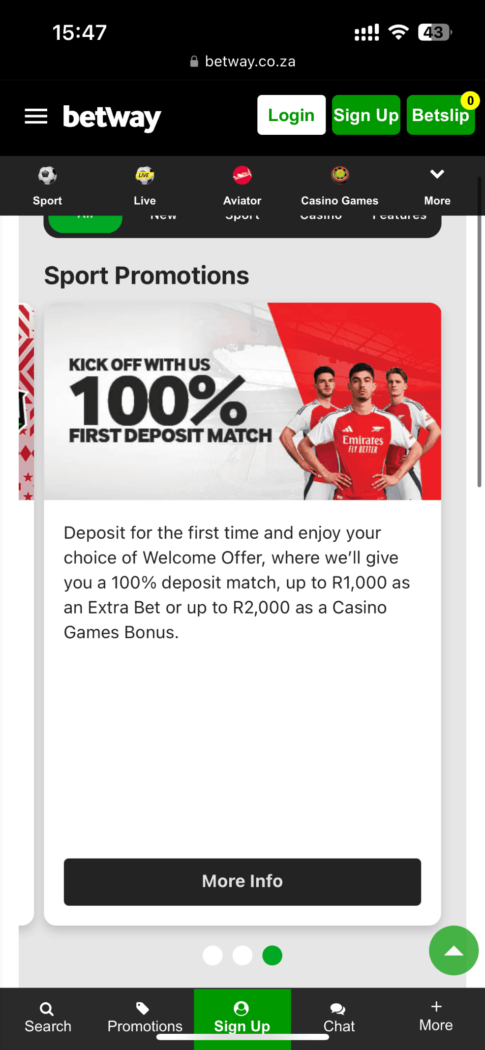 Betway Sign-Up Bonus 2026 – 100% Deposit Match up to R1,000