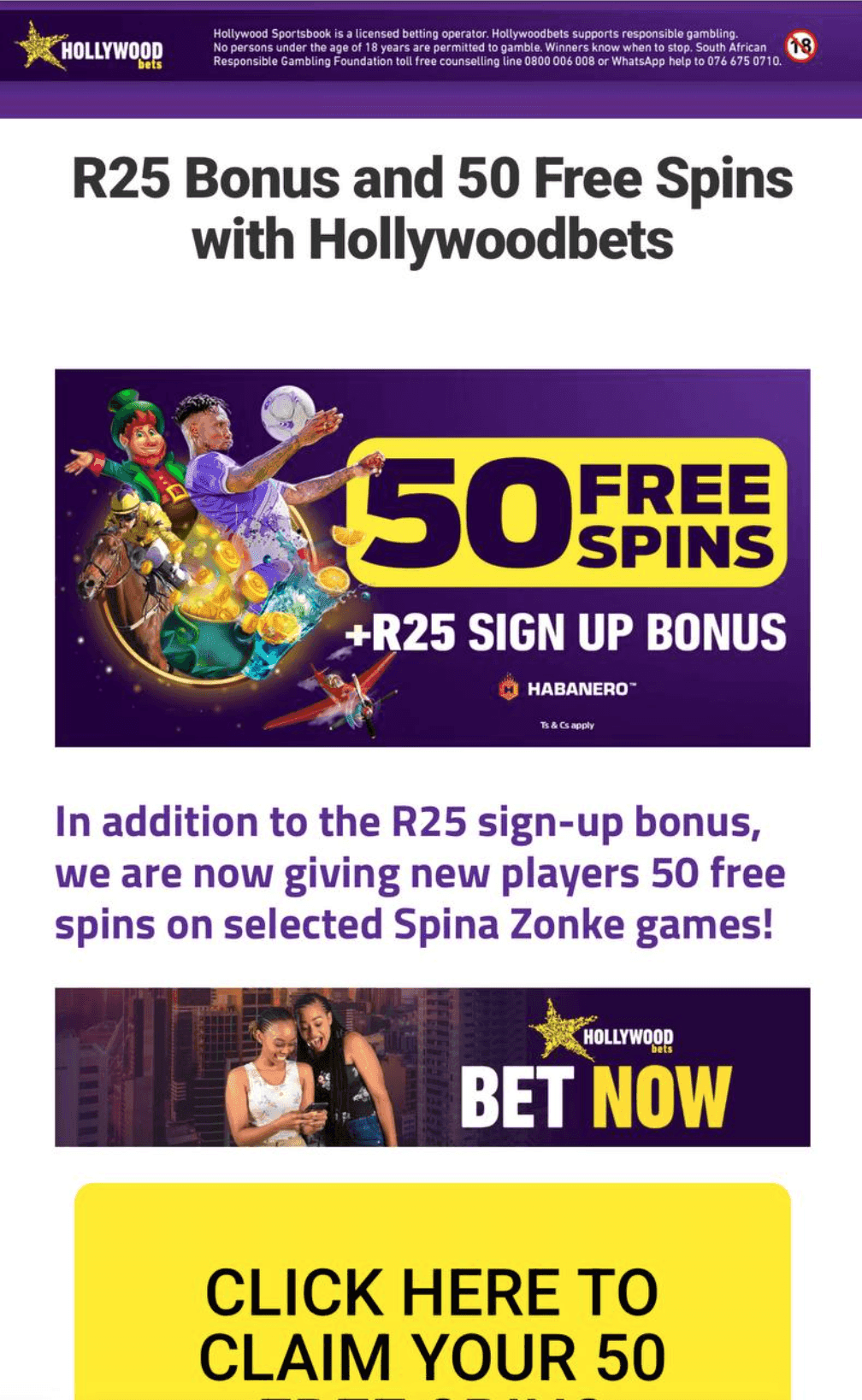 Hollywoodbets Registration: Sign Up and Claim R25 + 50FS Bonus