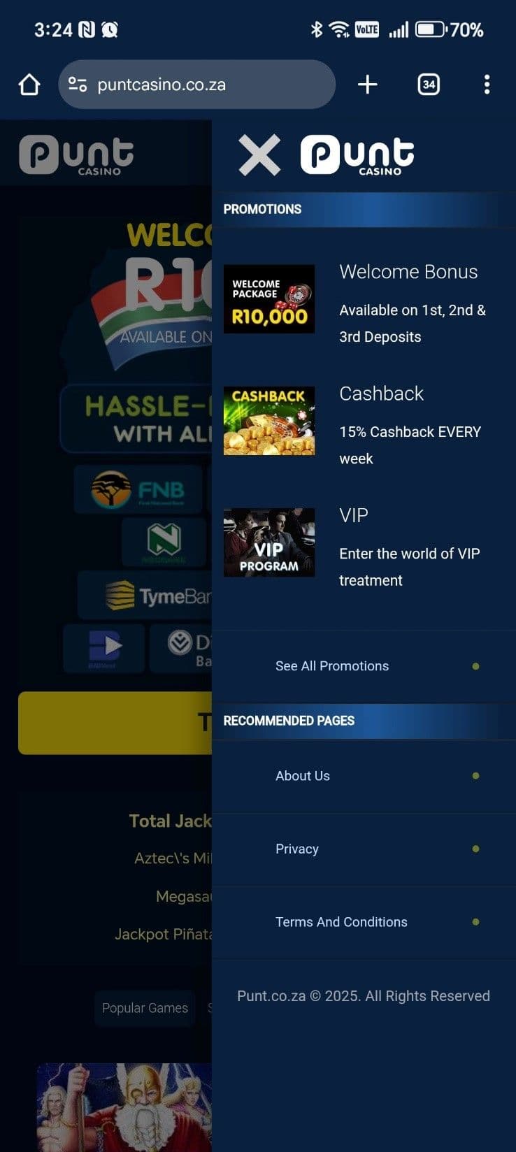 Punt Casino Bonus South Africa 2026 – R10,000 + 25 Free Spins with Code
