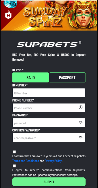 How to Register at Supabets and Get R50 Free Bet + 100 Free Spins