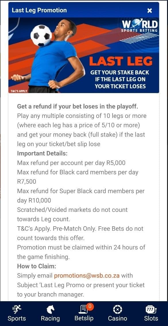 World Sports Betting 100% Deposit Match Up To R20,000 Bonus 2026